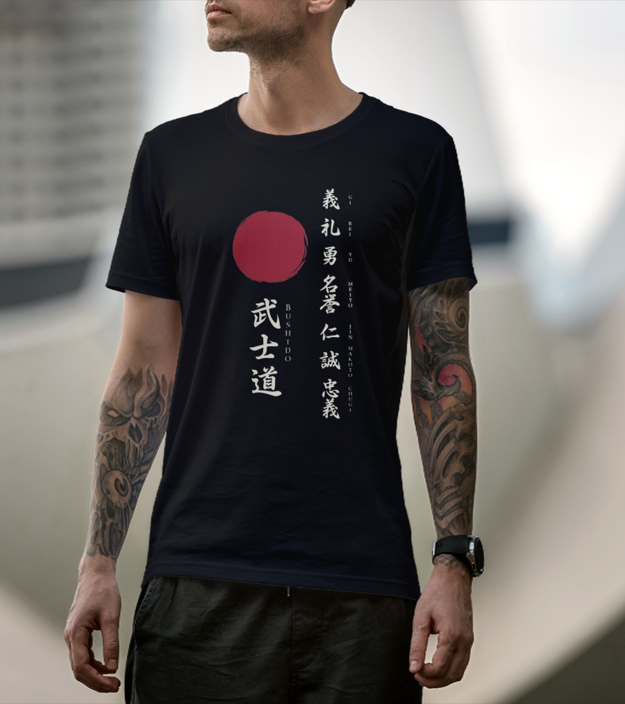 SAMURAI Bushido Gi Rei Yu Meiyo Jin Makoto Chugi Red Circle T-Shirt