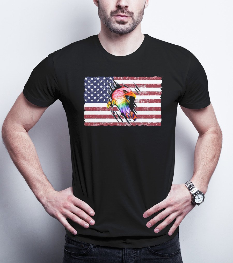 Eagle Rainbow Pride American Flag Burst T-Shirt