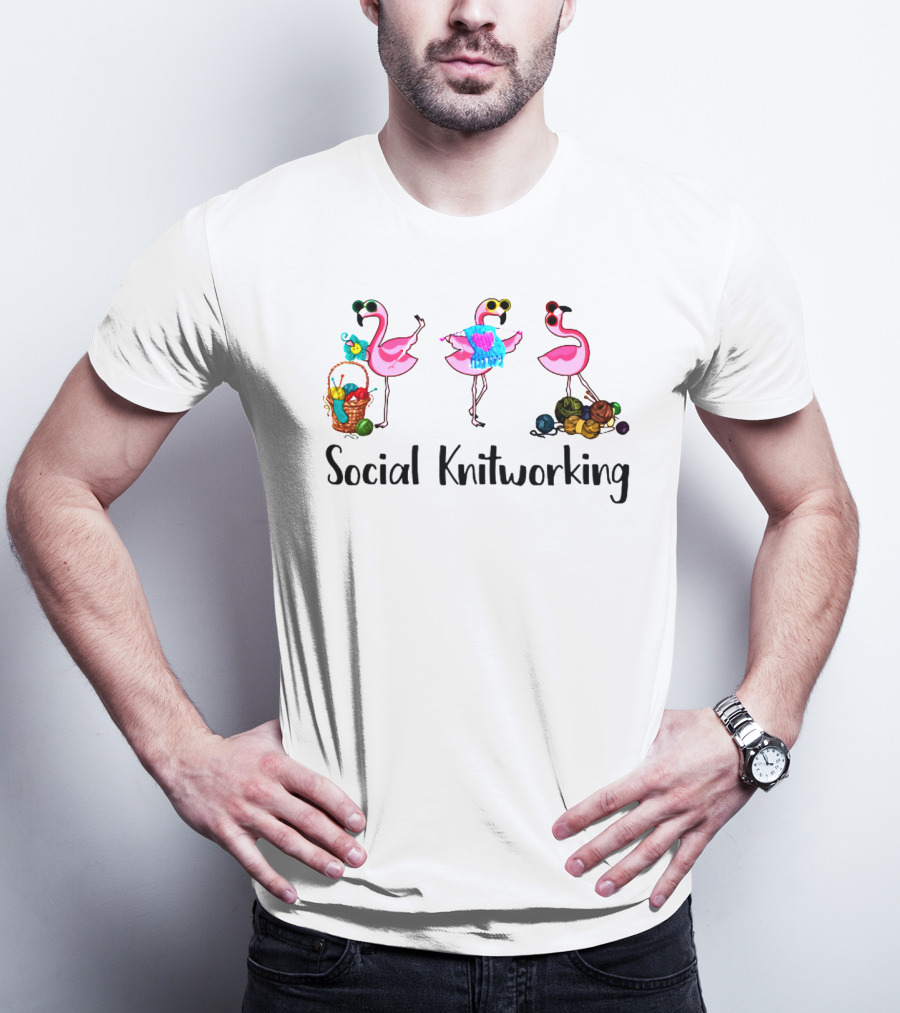 Flamingo Social Knitworking Gathering With Yarn And Fun Activities T-Shirt