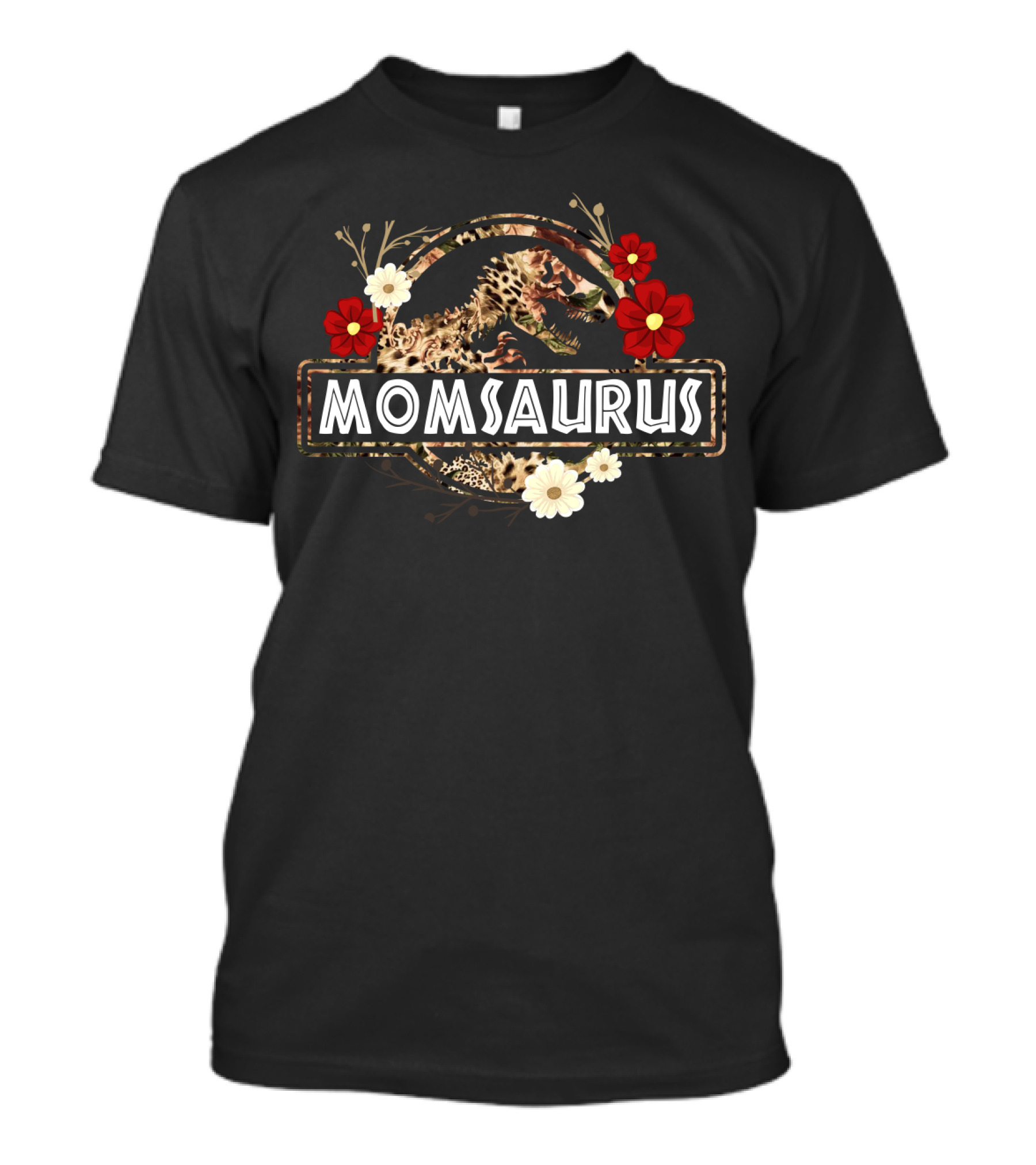 Momsaurus Dinosaur Funny Mom Saurus Flower Design With Vintage Floral Elements T-Shirt