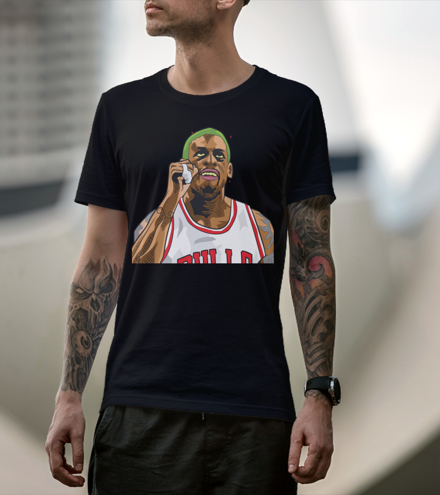 Mitchell And Ness Dennis Rodman Bulls Iconic Green Hair Basketball Legend T-Shirt