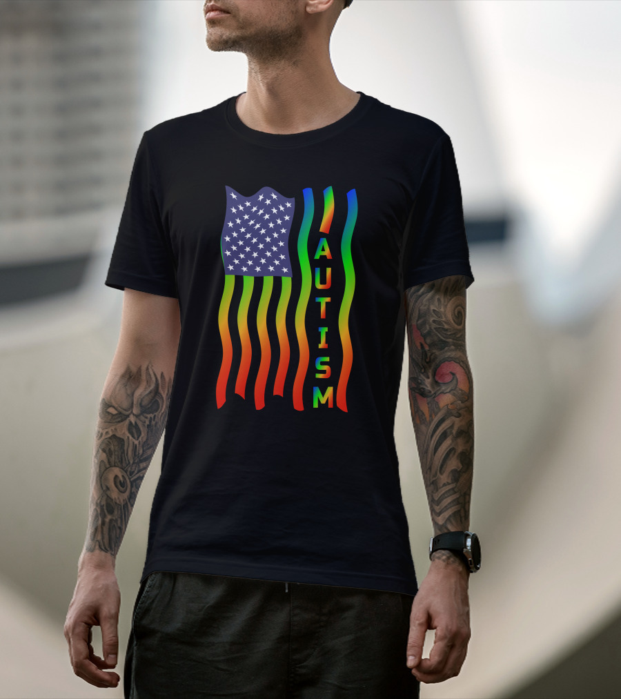 American Flag Autism Awareness Teacher T-Shirt