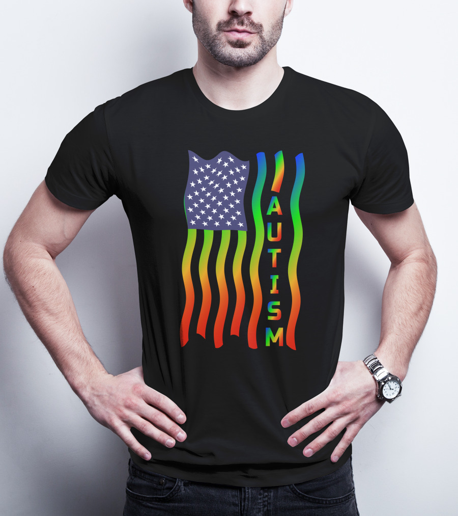 American Flag Autism Awareness Teacher T-Shirt