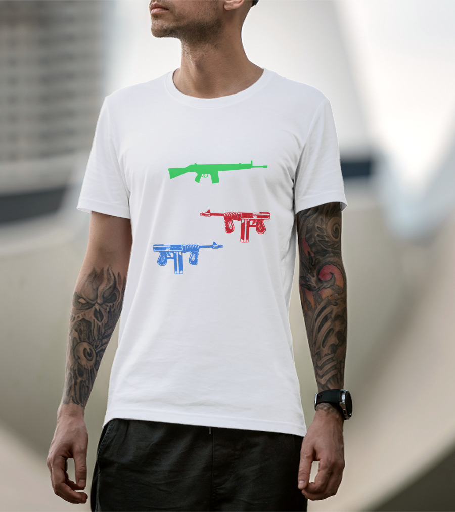 One Gun Two Gun Red Gun Blue Gun Custom Multicolor Firearms T-Shirt