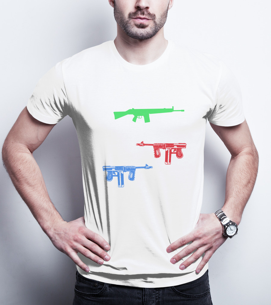 One Gun Two Gun Red Gun Blue Gun Custom Multicolor Firearms T-Shirt