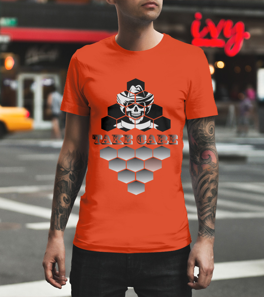 Take Care Hexagonal Cowboy Skull T-Shirt
