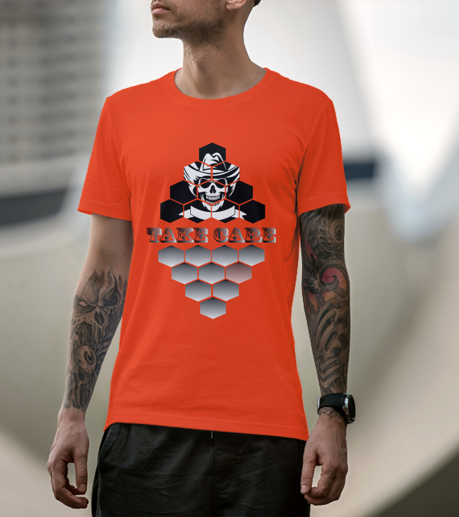 Take Care Hexagonal Cowboy Skull T-Shirt