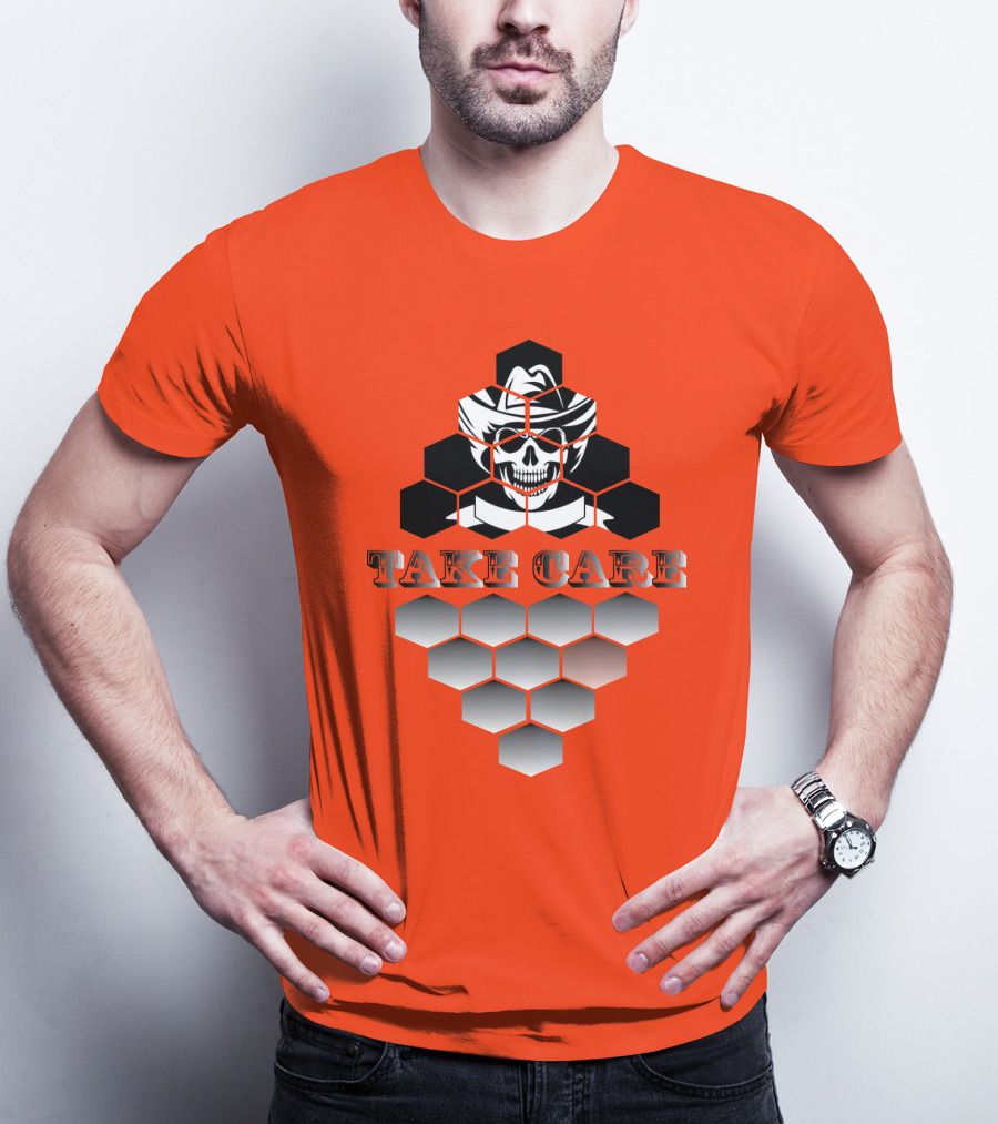 Take Care Hexagonal Cowboy Skull T-Shirt