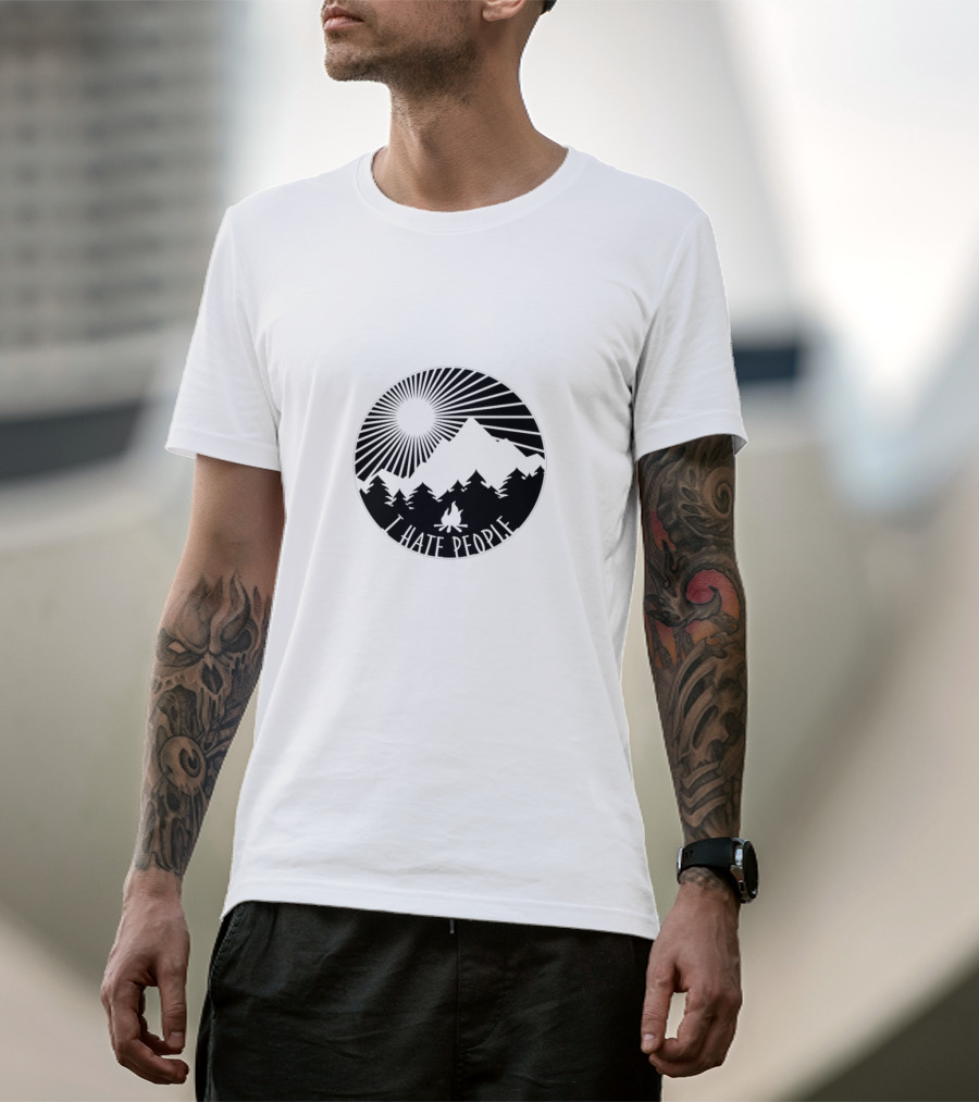 I Hate People Camping Mountain Forest Sunburst T-Shirt