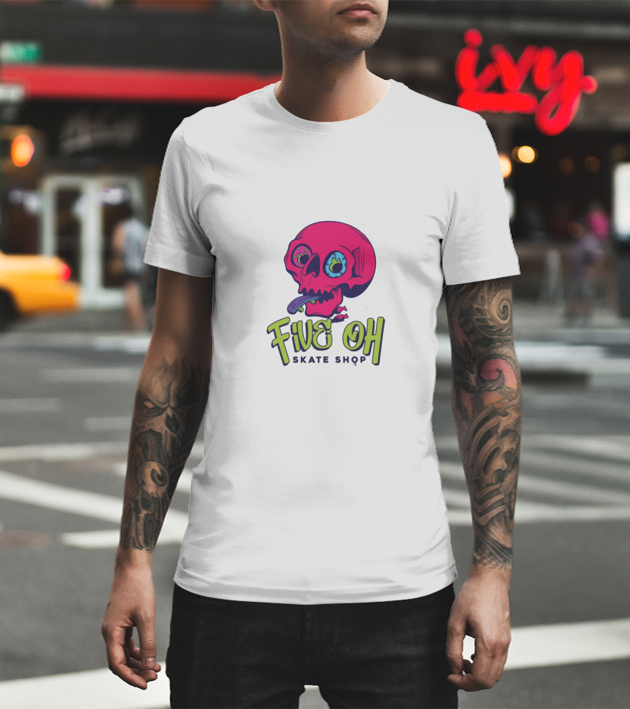 Five Oh Skate Shop Neon Skull Donut T-Shirt