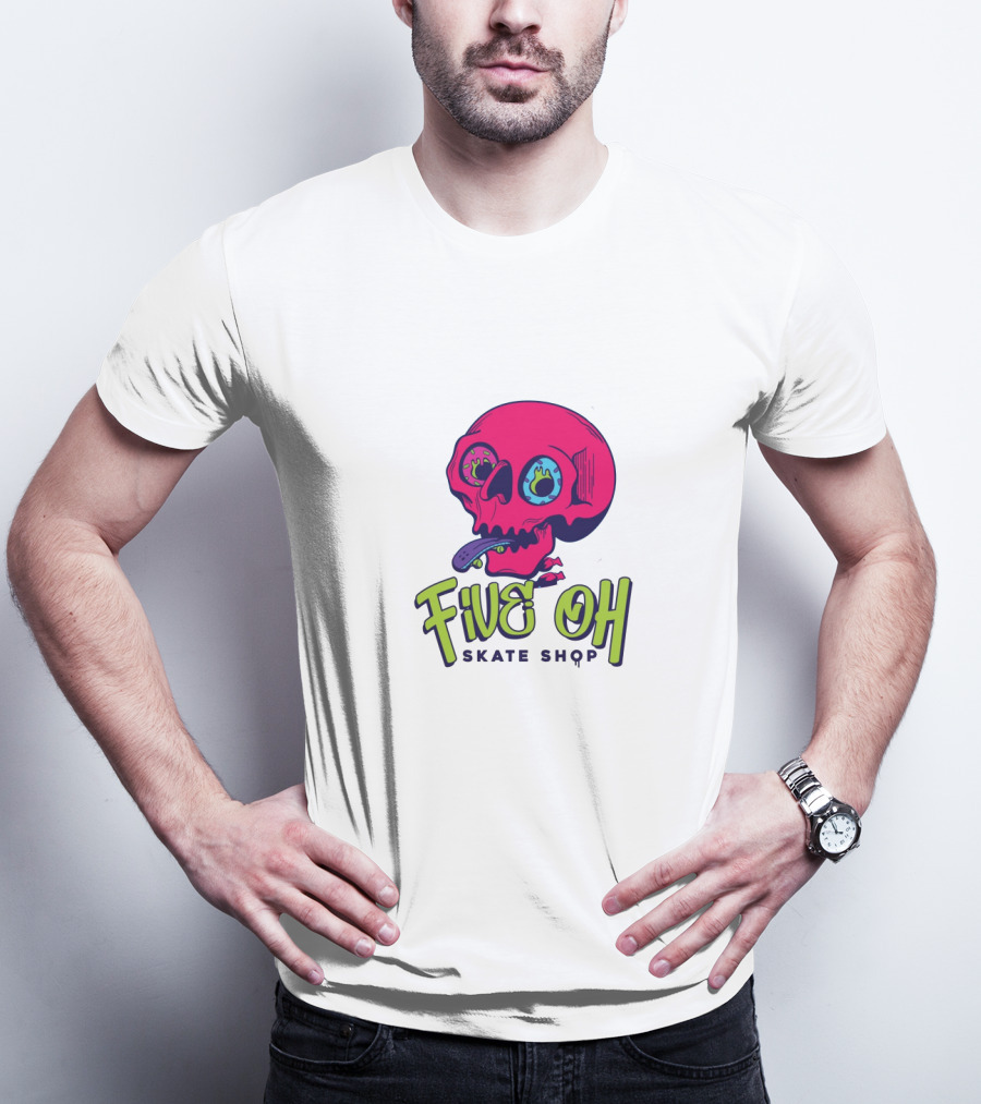 Five Oh Skate Shop Neon Skull Donut T-Shirt