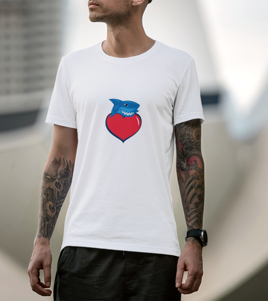 Cringe Fam Blue Shark With Red Heart T-Shirt