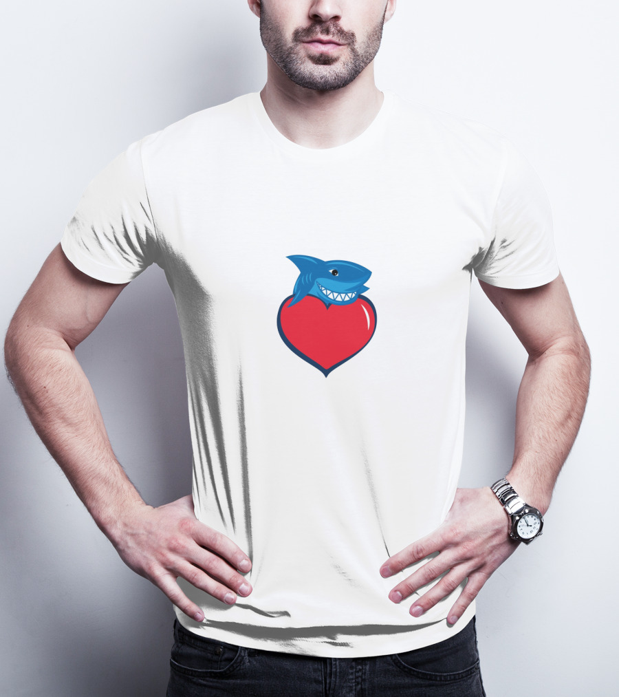 Cringe Fam Blue Shark With Red Heart T-Shirt