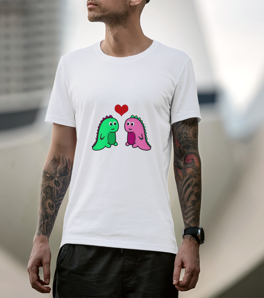 LaurDIY Green And Pink Dinosaur Heart T-Shirt