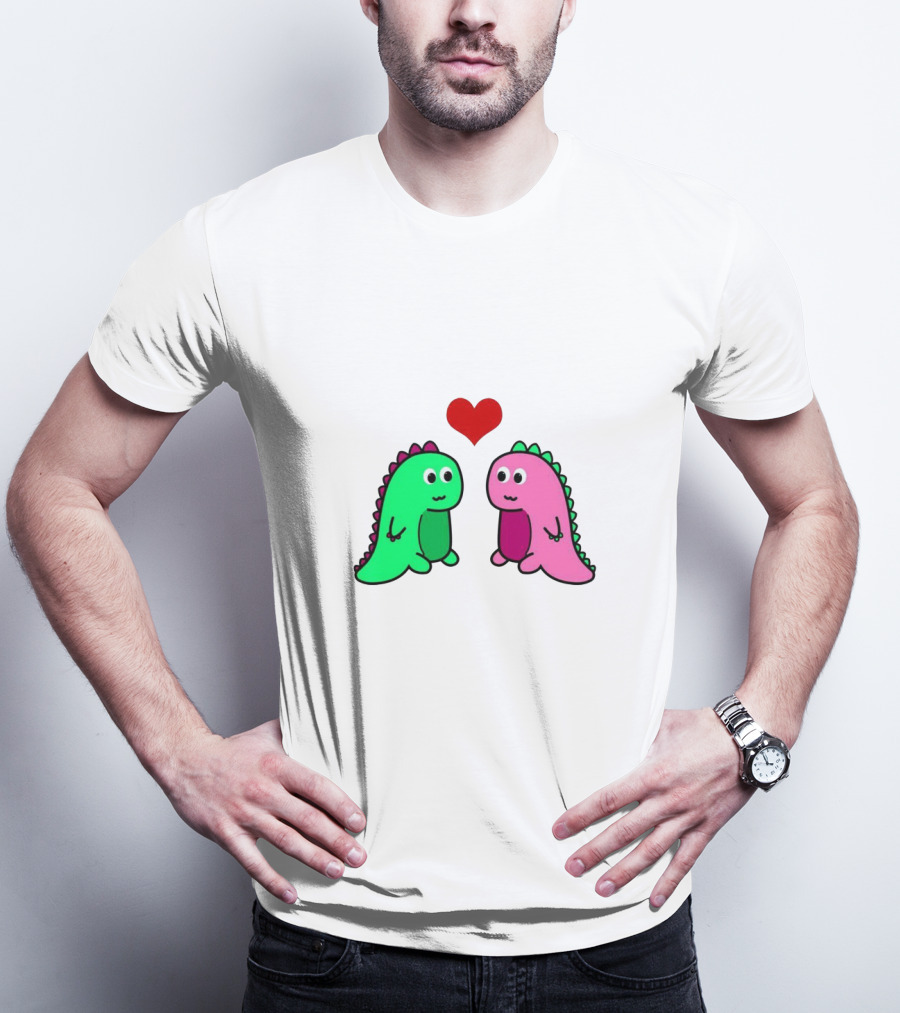 LaurDIY Green And Pink Dinosaur Heart T-Shirt