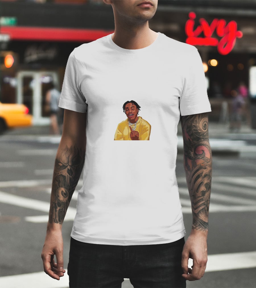 Lil Tjay Yellow Jacket Cartoon Pose T-Shirt