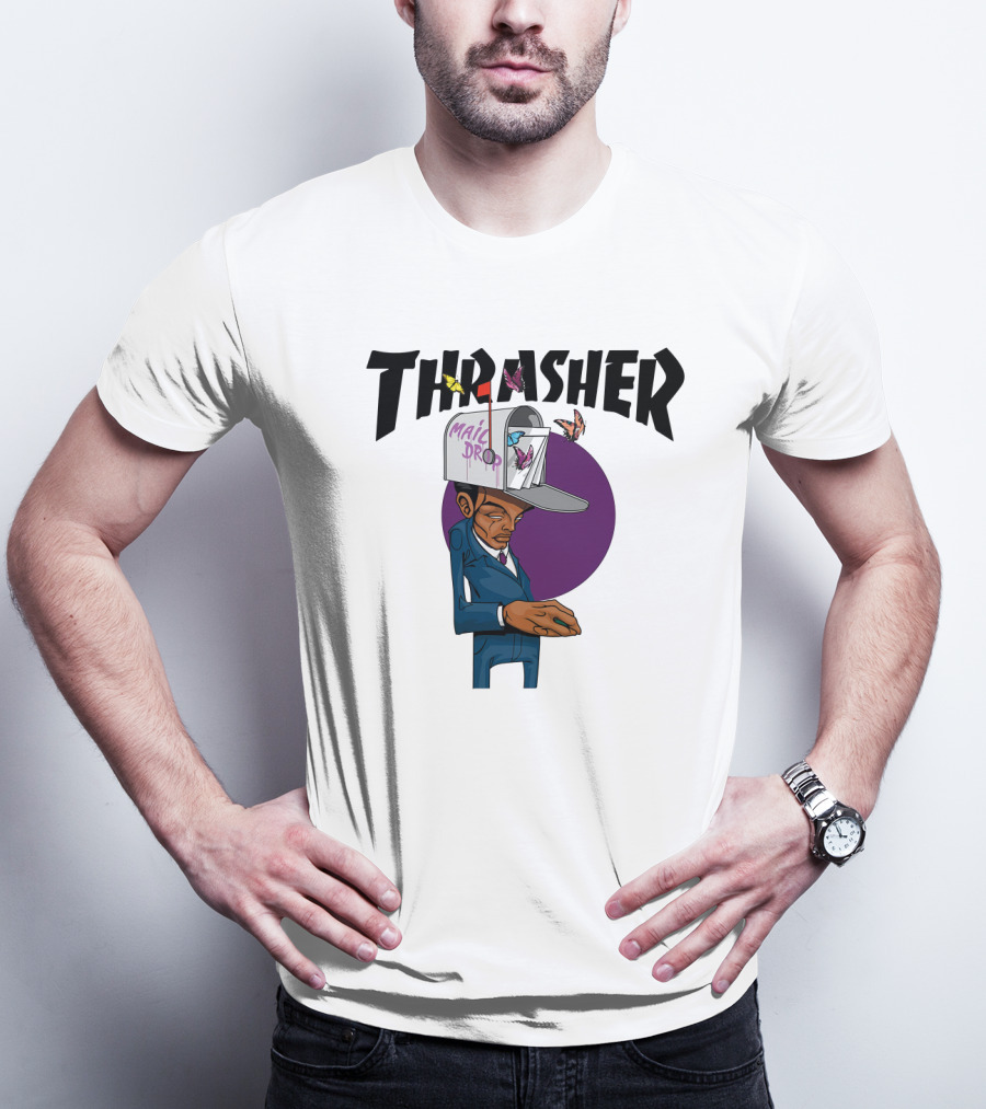 THRASHER Mail Drop Cartoon Character With Butterflies T-Shirt