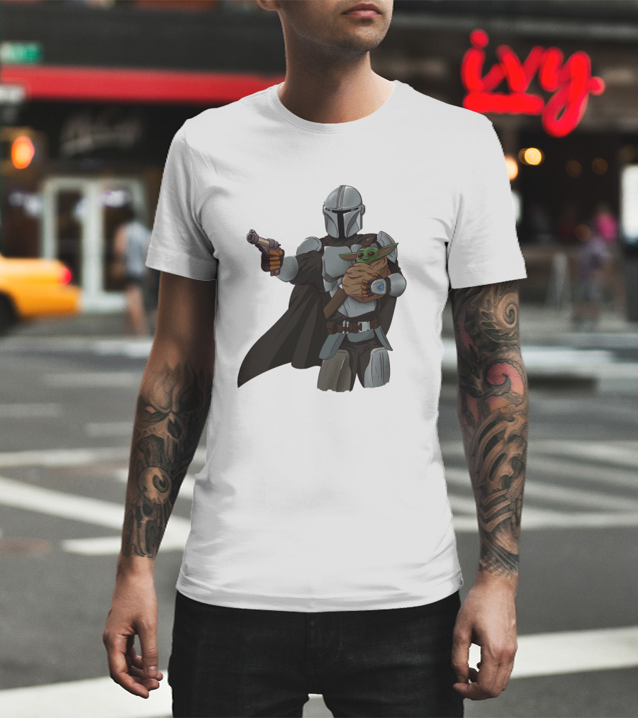 Dadalorian Star Warrior Protector With Child Alien Sidekick T-Shirt