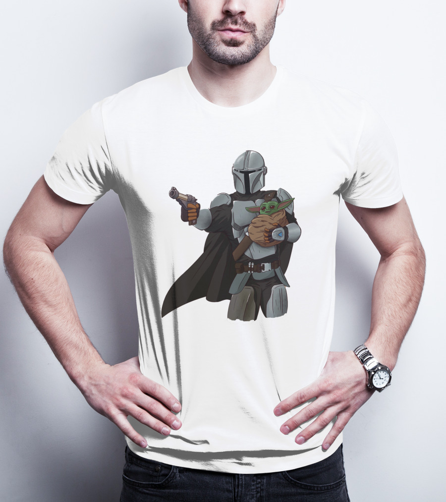 Dadalorian Star Warrior Protector With Child Alien Sidekick T-Shirt