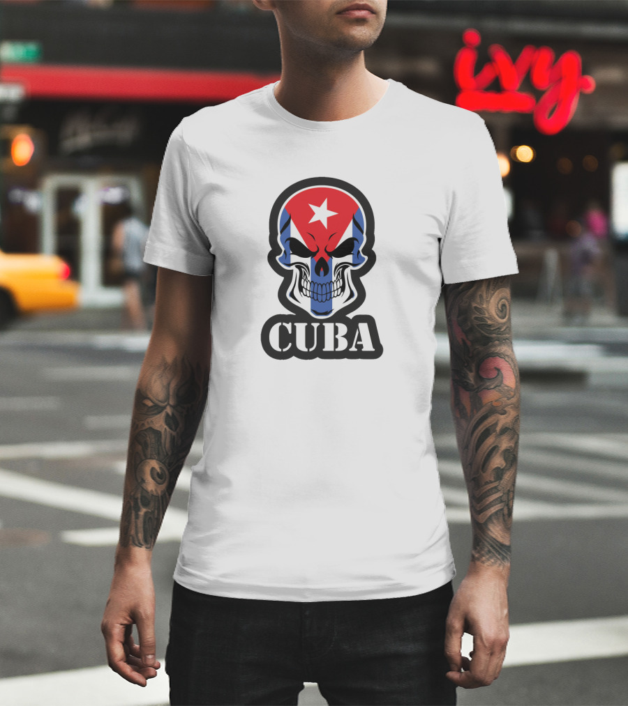 Cuba Skull With Cuban Flag And Star T-Shirt
