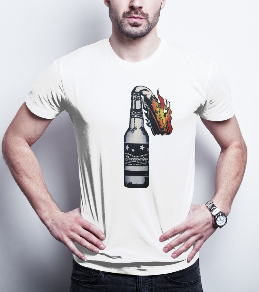 Budweiser Bottle With Stars And Flame Burst T-Shirt
