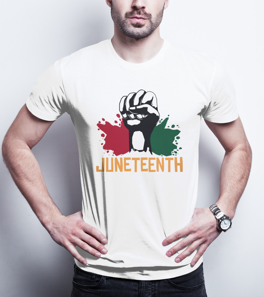 JUNETEENTH Raised Fist With Red Black Green Paint Splashes T-Shirt