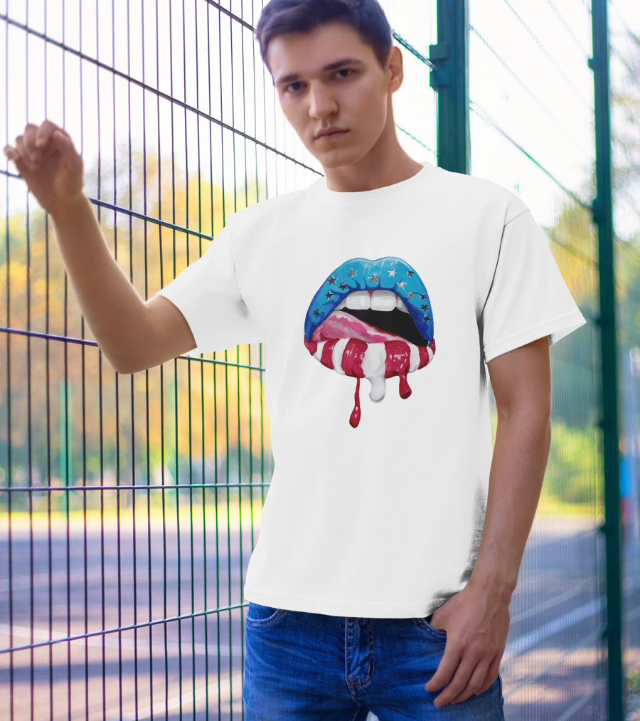 'Merica Lips Stars And Stripes USA Flag T-Shirt