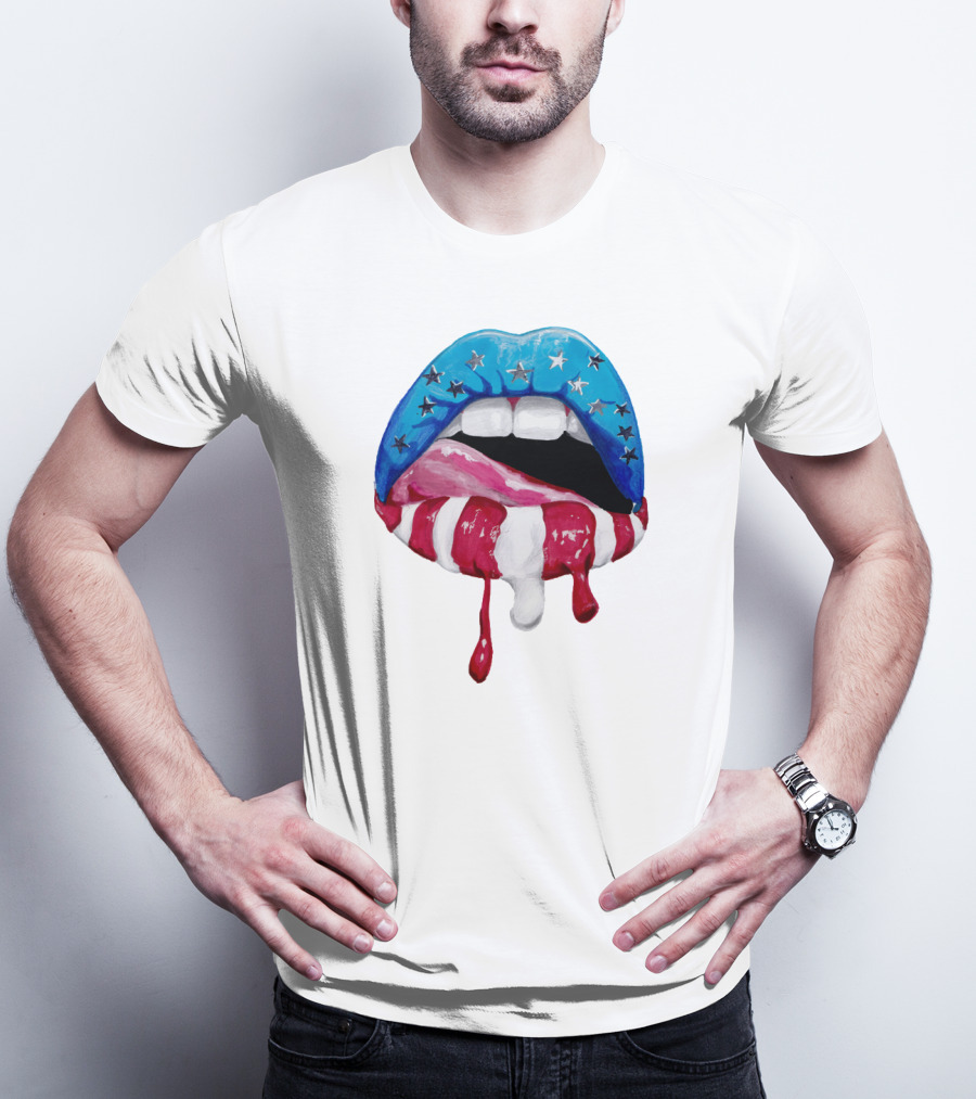 'Merica Lips Stars And Stripes USA Flag T-Shirt