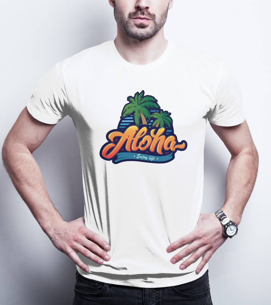 Aloha Enjoy Life Palm Trees Beach Sunset Tropical Vibes T-Shirt