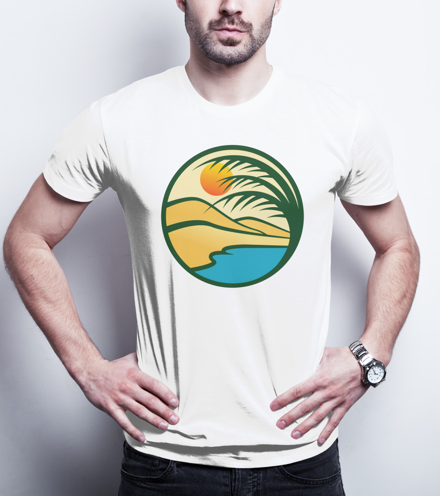 Oasis Desert Sunset With Palm And Water Scene T-Shirt