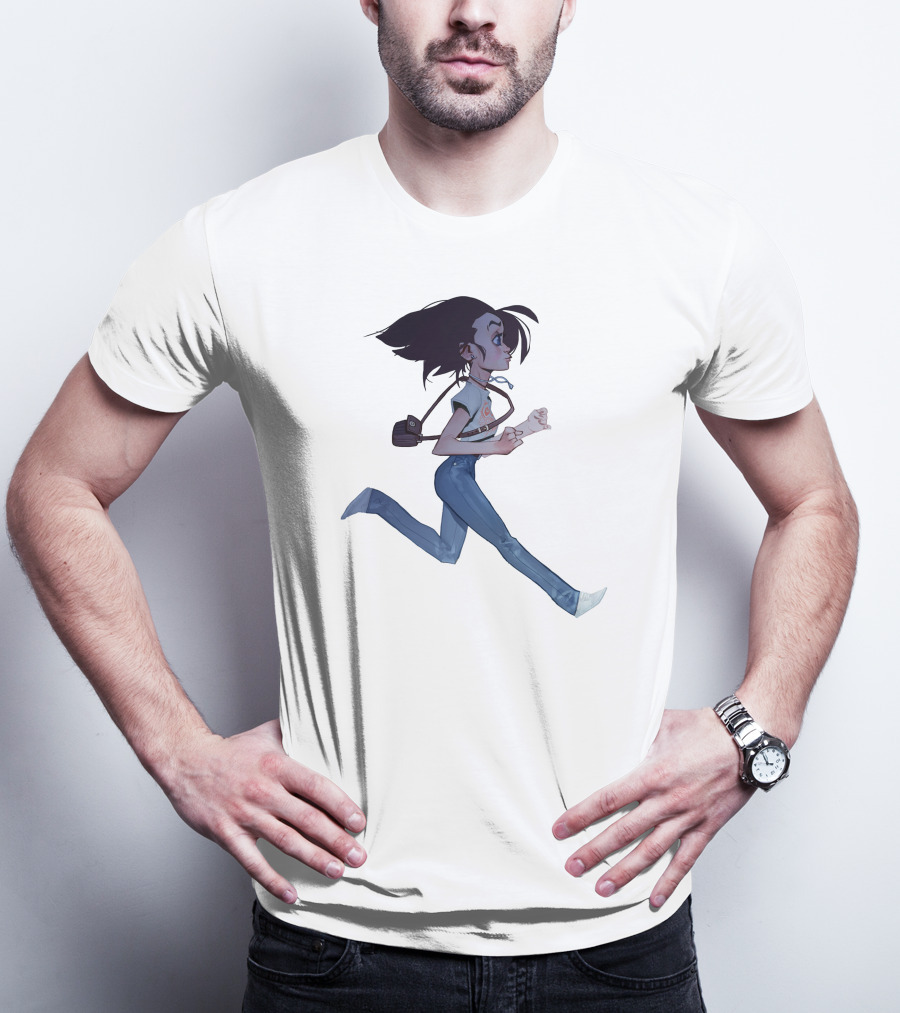 Girls Running Art Style Character With Bag T-Shirt