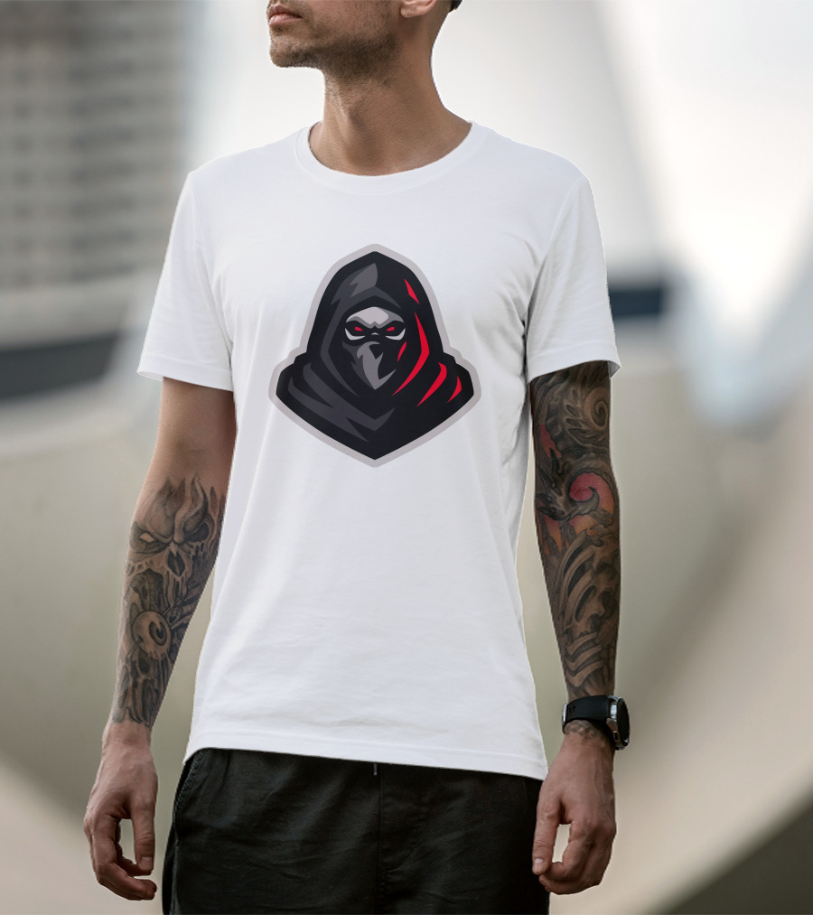 Hooded Black And Red Cloaked Figure With Stealthy Expression T-Shirt