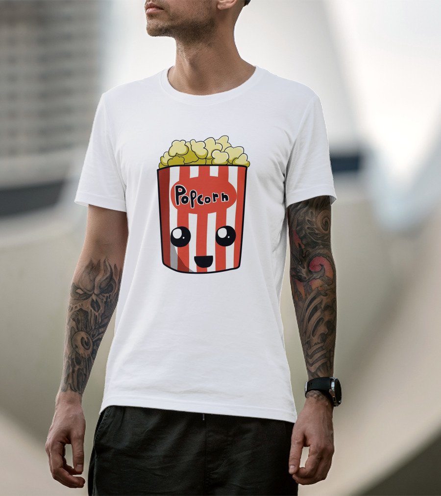Popcorn Box Cute Kawaii Face Red White Stripes T-Shirt