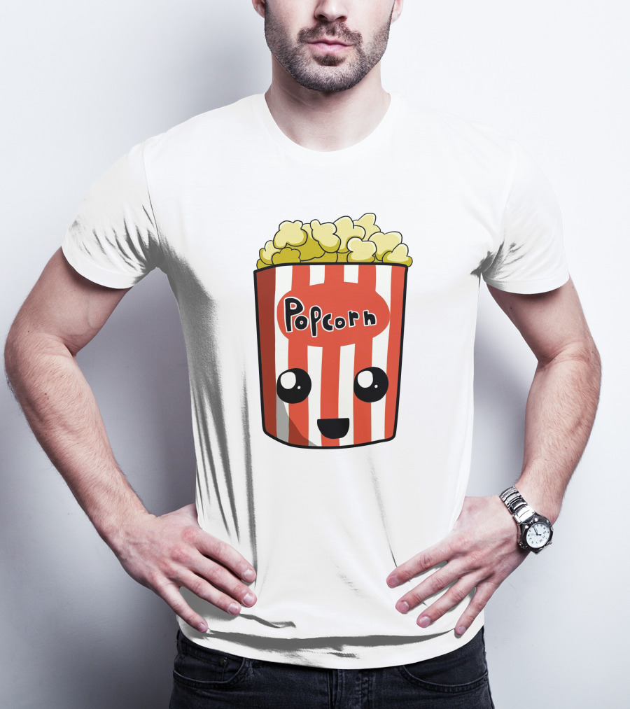 Popcorn Box Cute Kawaii Face Red White Stripes T-Shirt