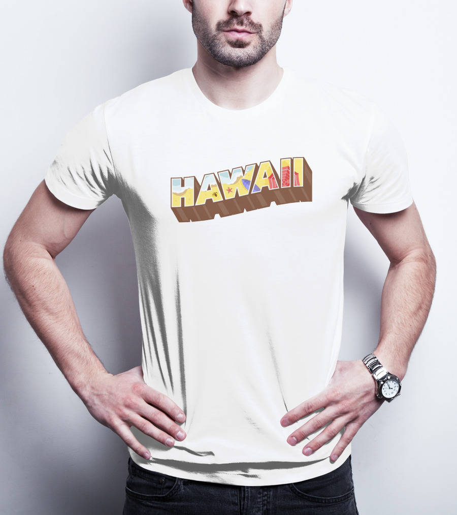 Hawaii Tropical Beach Icons With Surfer And Hibiscus T-Shirt
