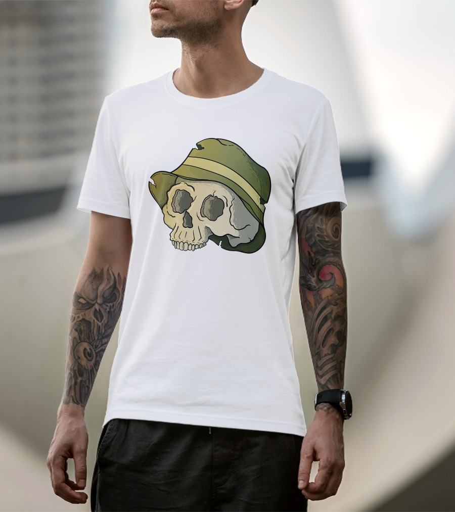 Skull Wearing A Green Bucket Hat T-Shirt