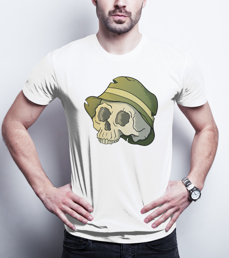 Skull Wearing A Green Bucket Hat T-Shirt