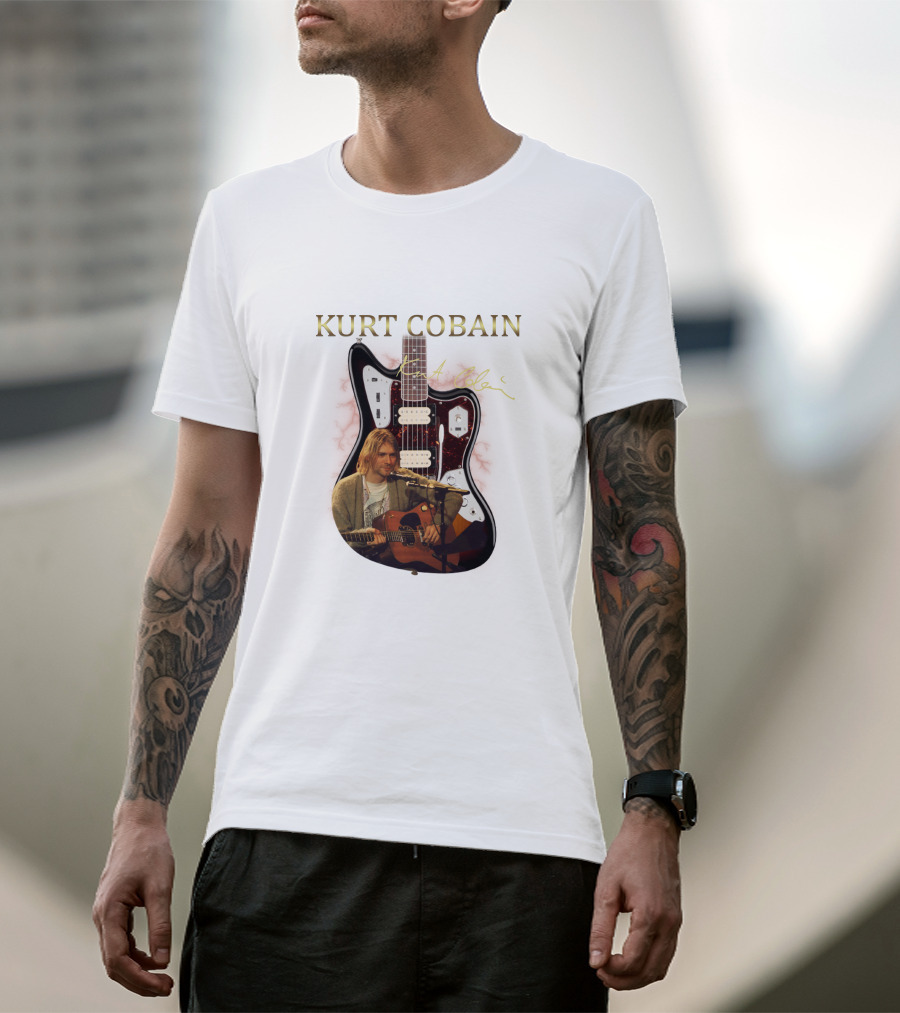 Kurt Cobain Signature Guitar With Acoustic Performance Image T-Shirt