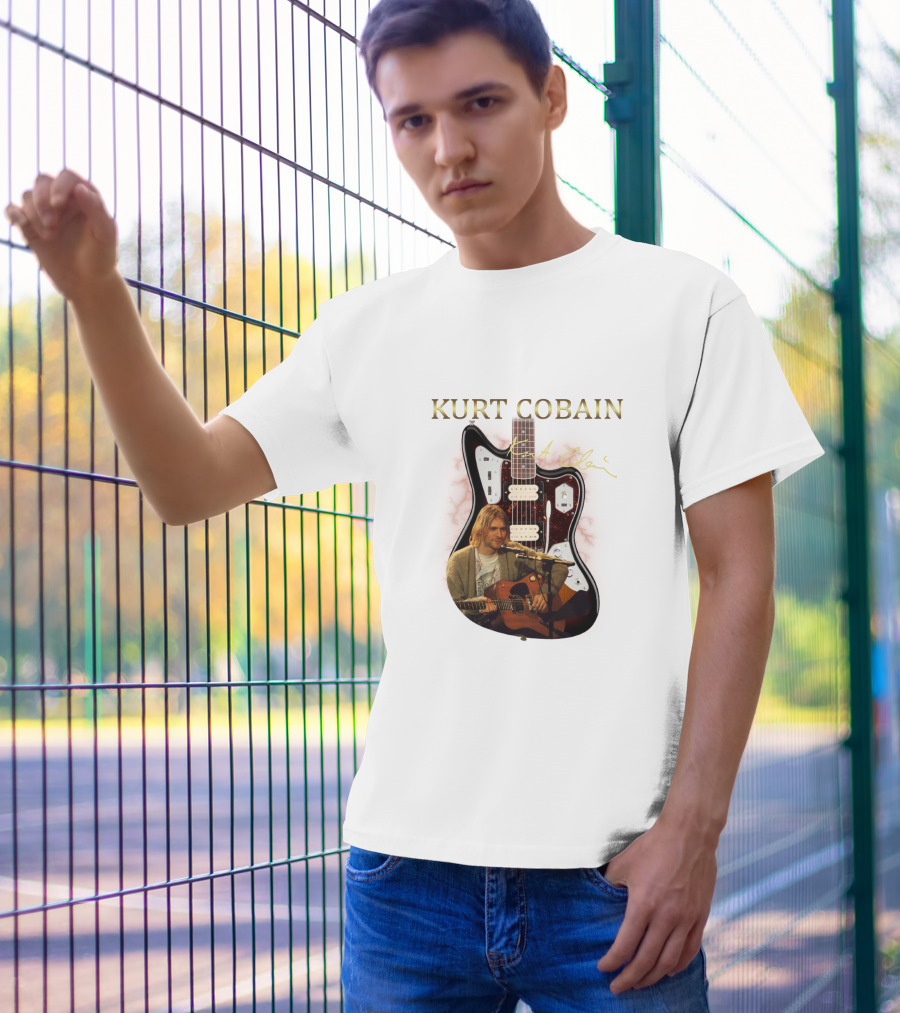 Kurt Cobain Signature Guitar With Acoustic Performance Image T-Shirt