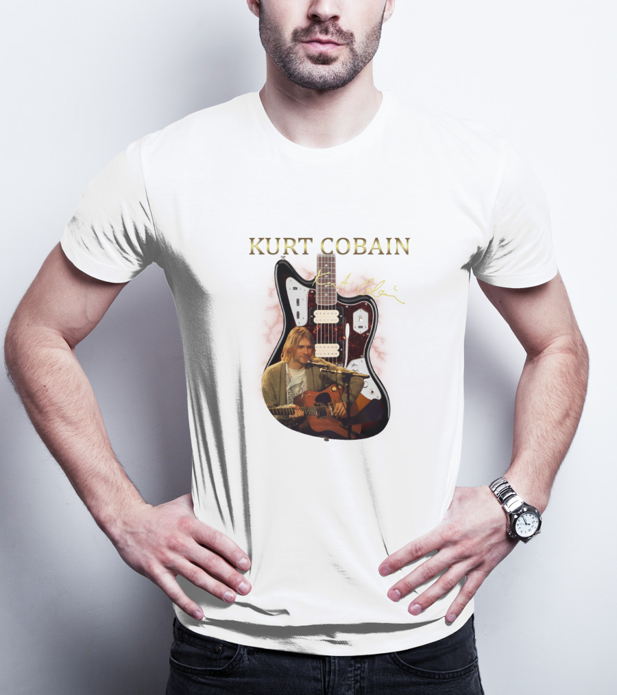 Kurt Cobain Signature Guitar With Acoustic Performance Image T-Shirt