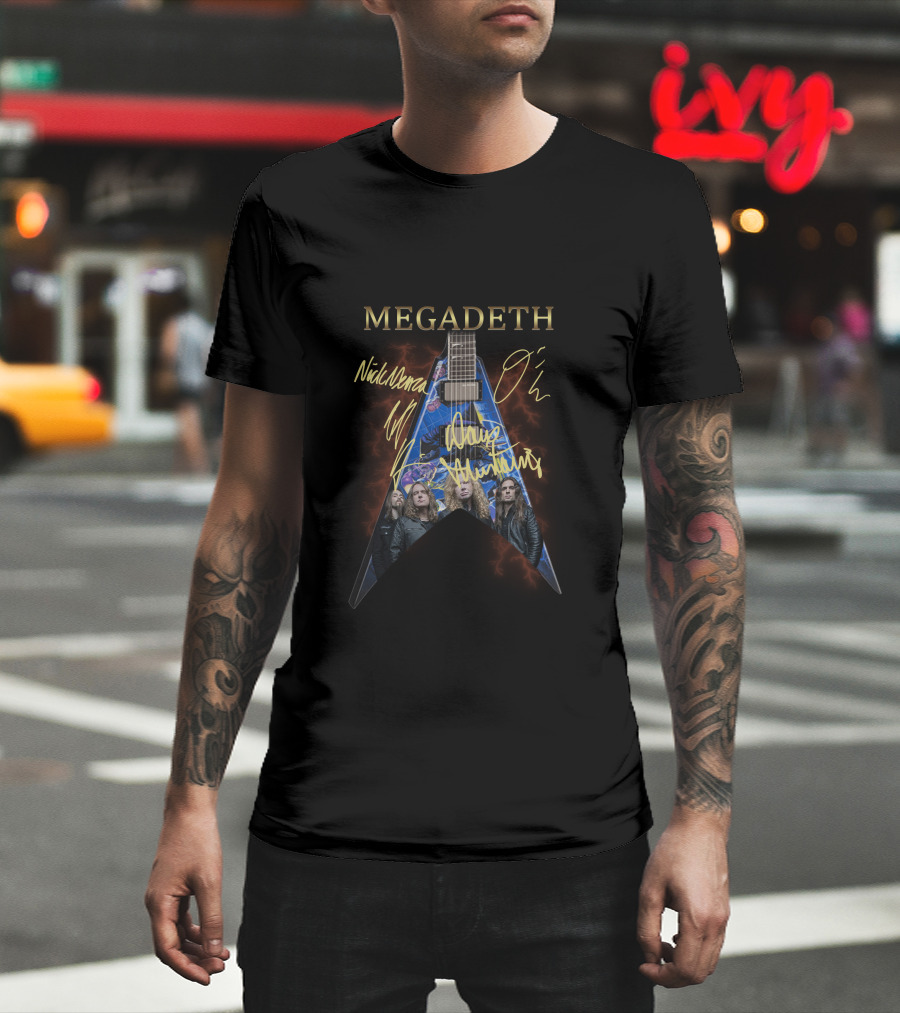 Megadeth Nick Menza Dave Mustaine Signature Guitar Band Image T-Shirt
