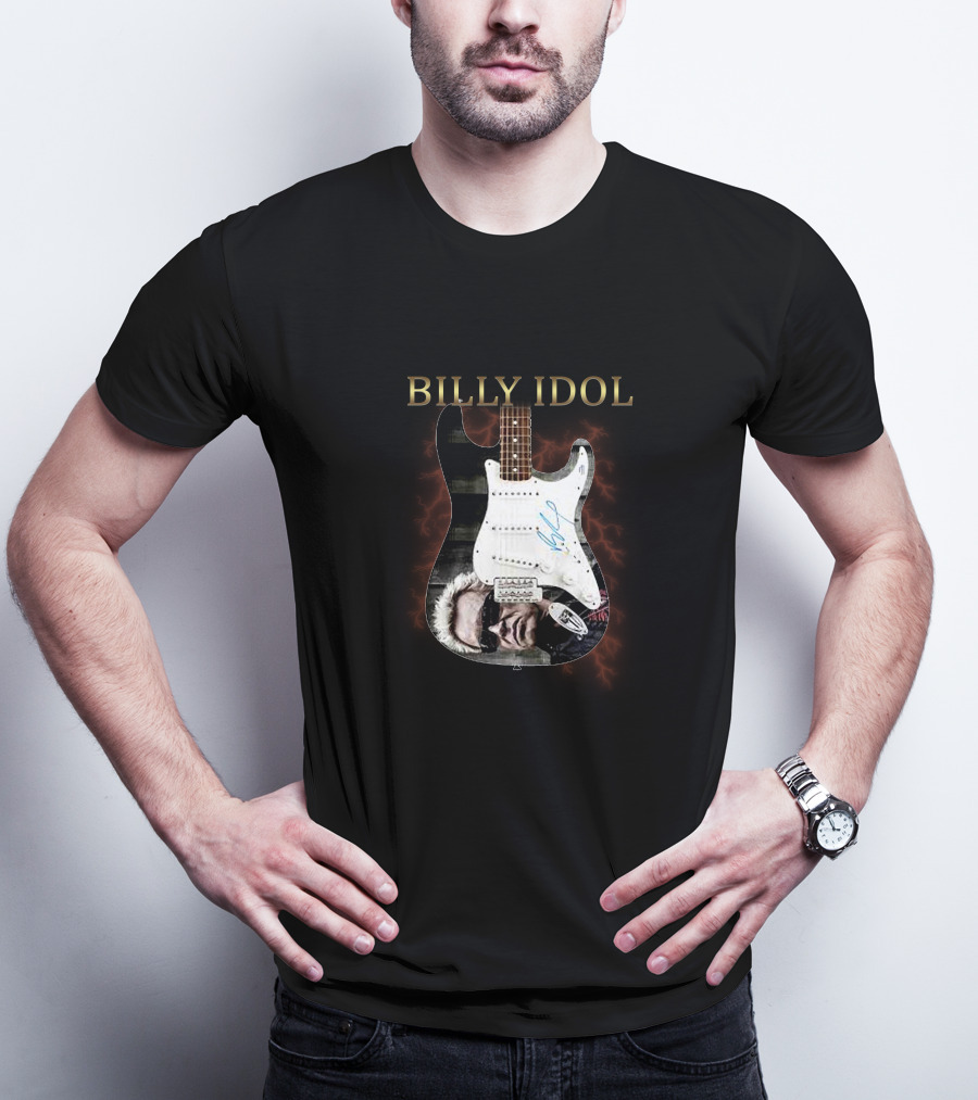 BILLY IDOL Electric Stage Guitar Signed Heroic T-Shirt