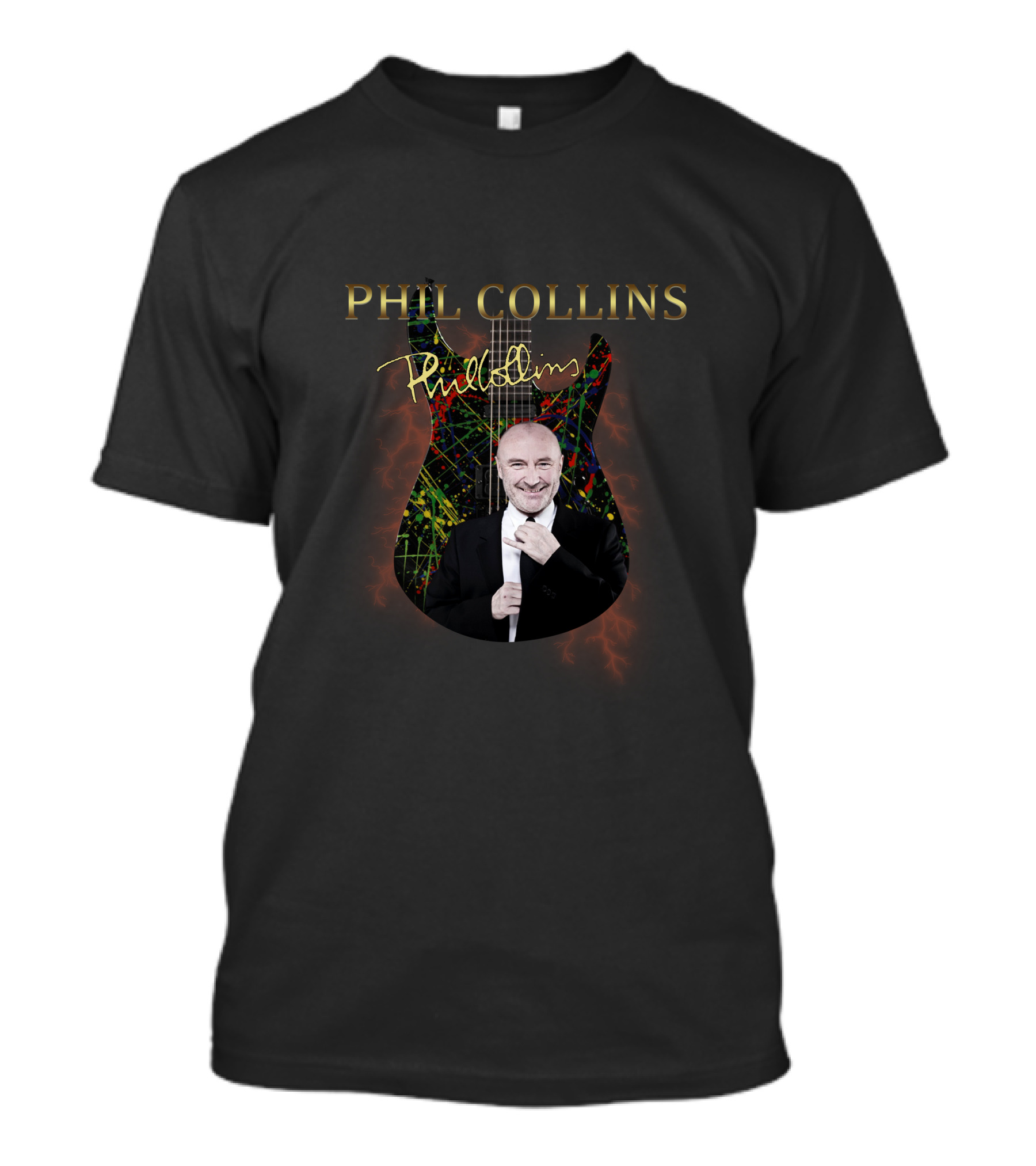 PHIL COLLINS Signature With Colorful Guitar Background T-Shirt