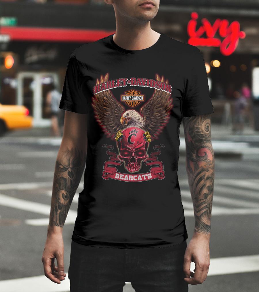 Harley Davidson Cincinnati Bearcats Eagle Skull T-Shirt
