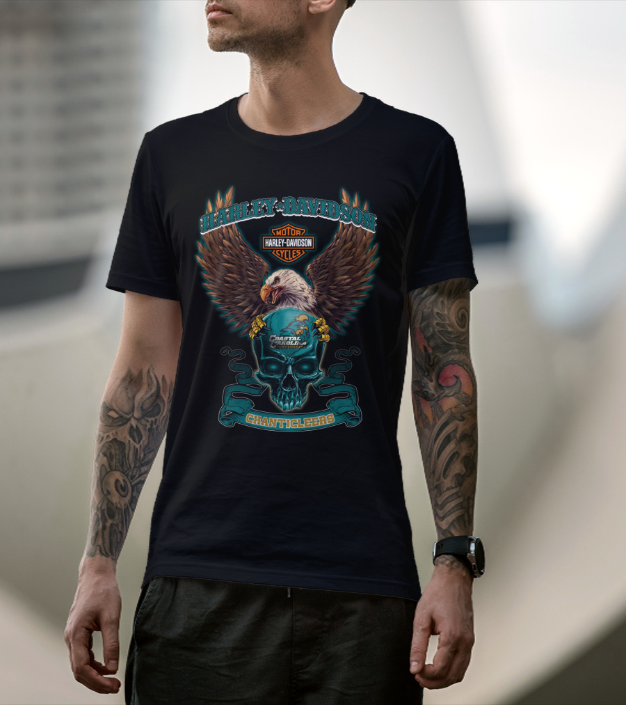 Harley Davidson Motor Cycles Coastal Carolina Chanticleers Eagle Skull T-Shirt