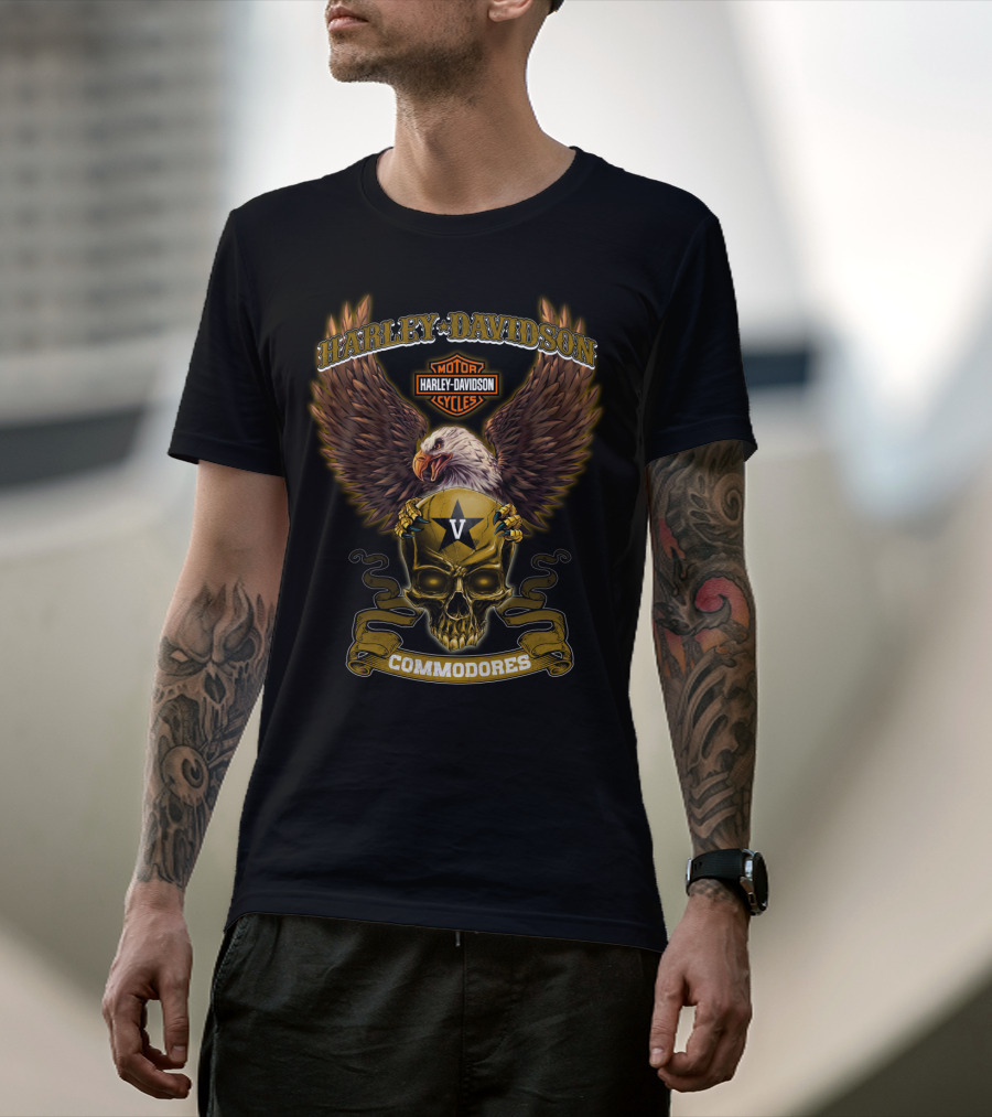 Harley Davidson Motor Cycles Commodores Vanderbilt V Eagle Skull T-Shirt