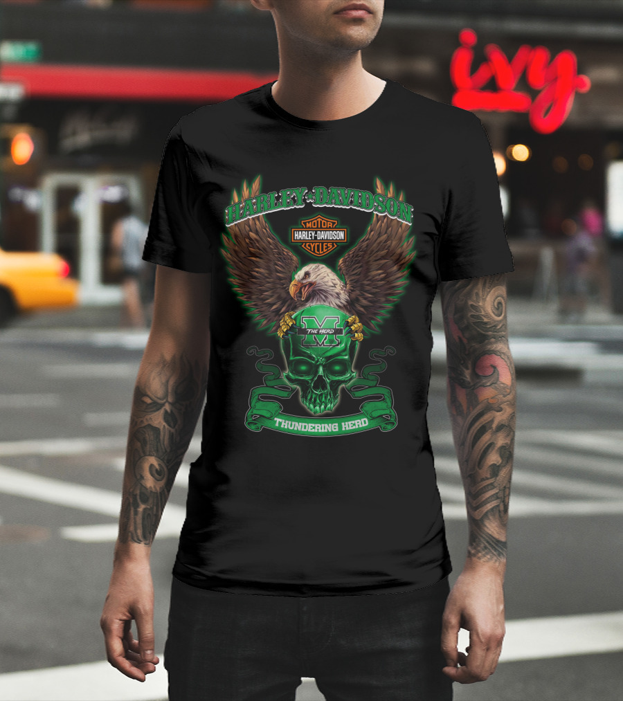 Harley Davidson Motorcycles Marshall Thundering Herd The Herd Eagle Skull T-Shirt