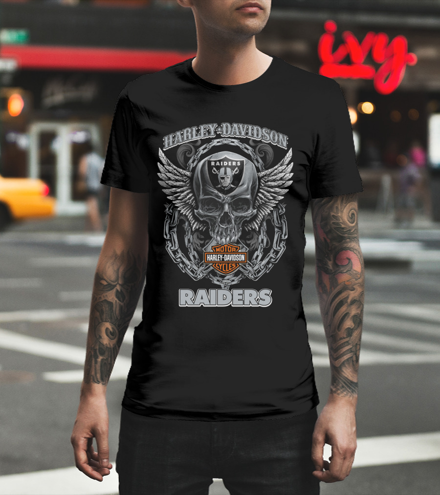 Harley Davidson Raiders Skull Logo Las Vegas Raiders Motor Cycles T-Shirt
