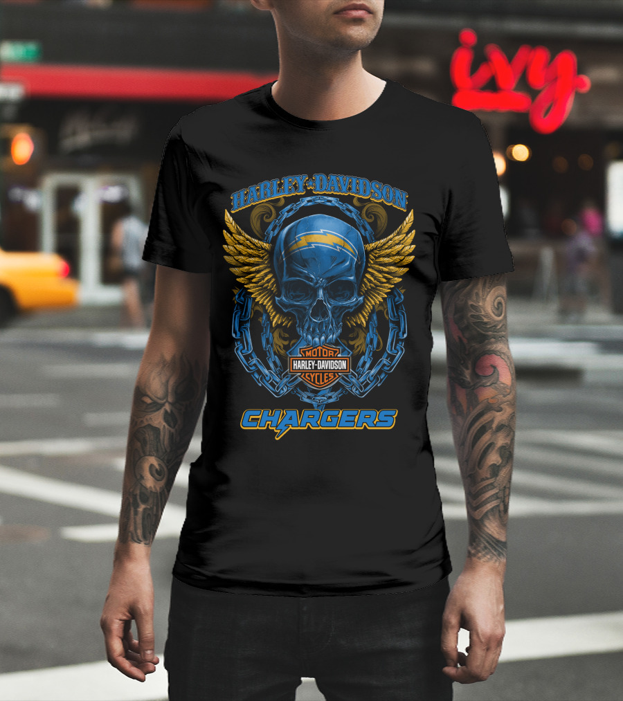 Harley Davidson Los Angeles Chargers Skull Motor Cycles T-Shirt