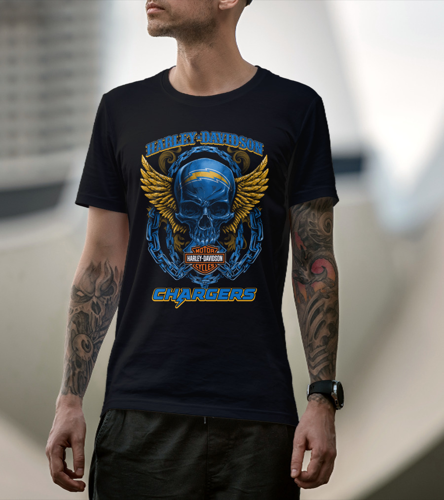 Harley Davidson Los Angeles Chargers Skull Motor Cycles T-Shirt